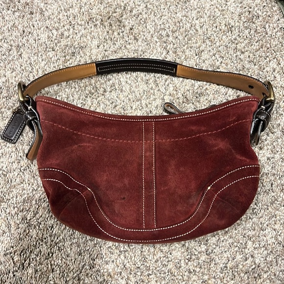 Bags | Coach Maroon Suede Shoulder Bag | Poshmark